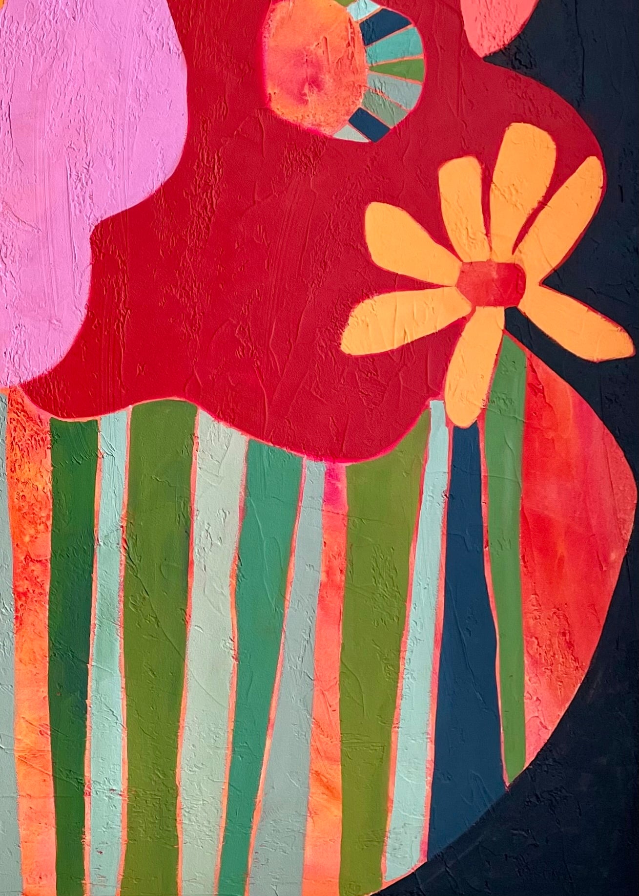 “Razzle Dazzle Daisies” $2600 - 48”x 48” Acrylic paint on gallery dept – yvonne nangle art creations